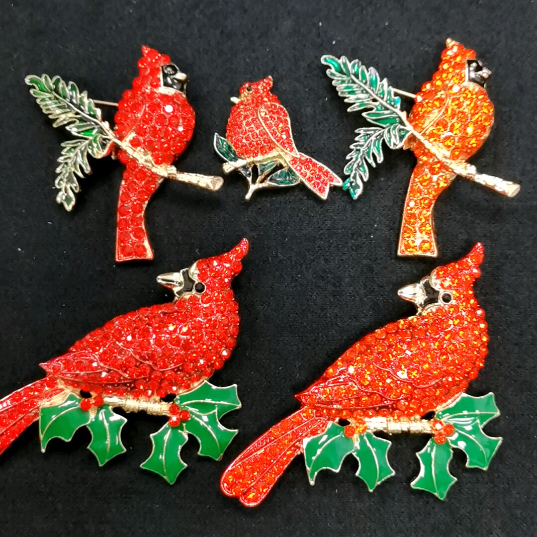 90mm Large Luxury Red Rhinestone Crystal Bird Brooches Christmas ...