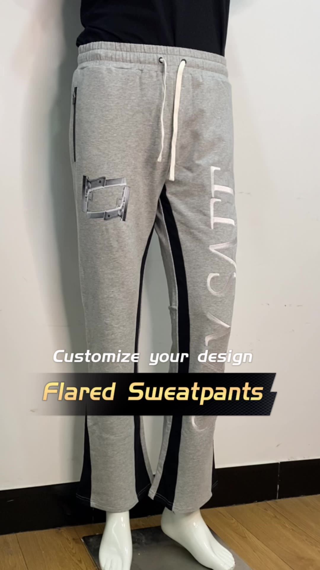 Custom Men Loose Stacked Pants Joggers Flare Sweat Pants Bootcut Flared ...