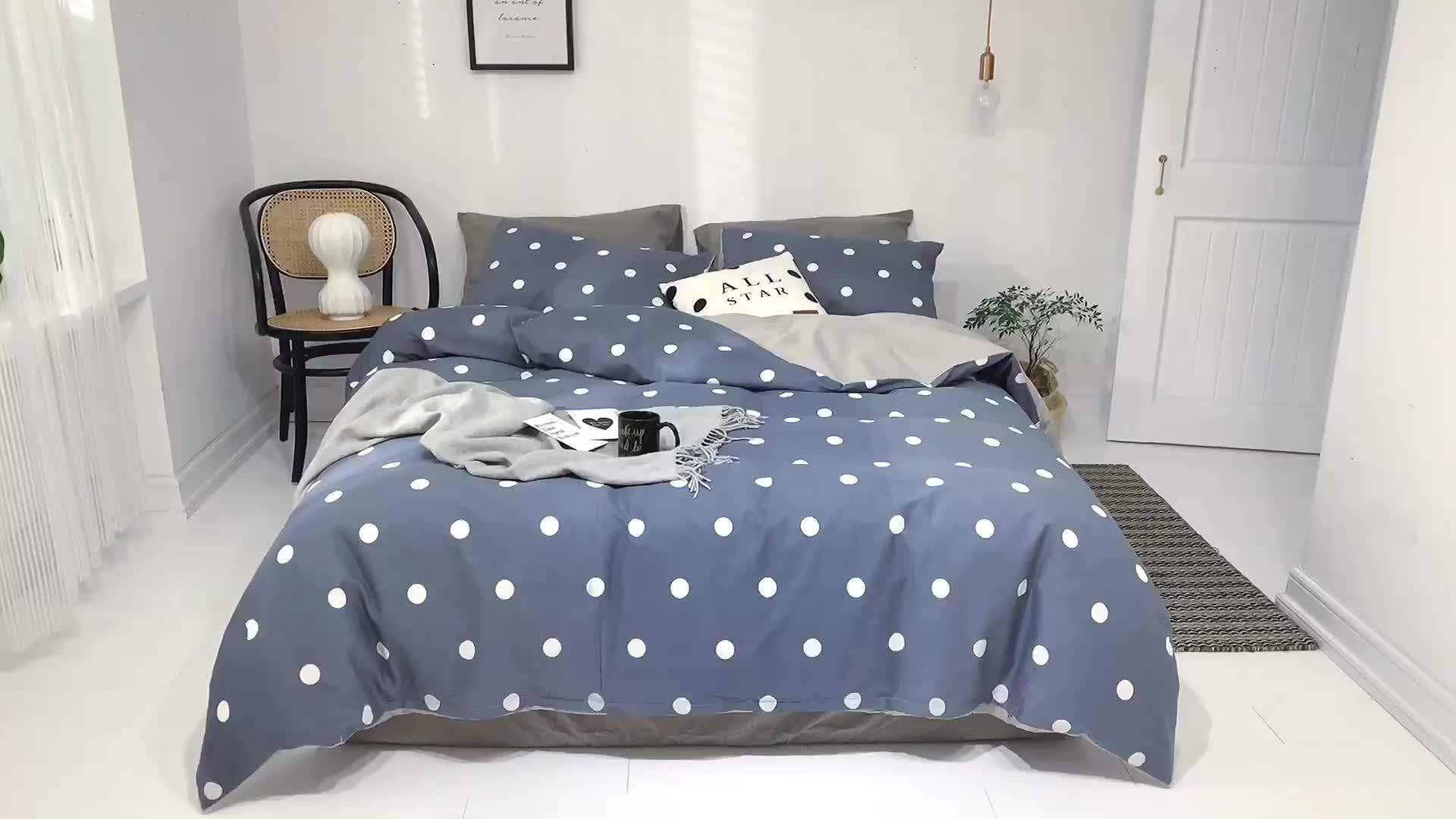 Polka Dot Print Bed Sheet Bedding Set Custom Print Black Gray Printed ...