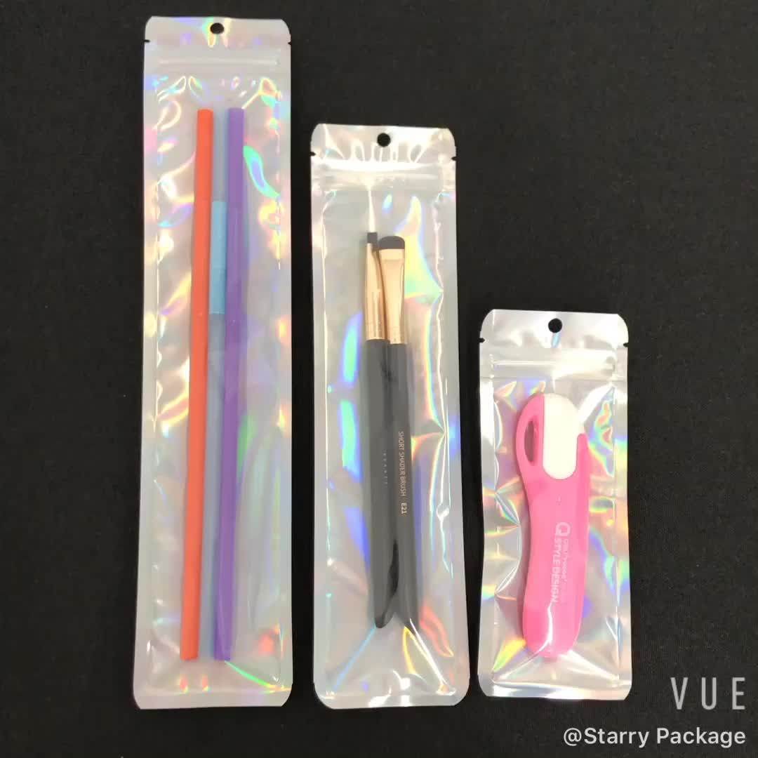 Resealable Clear Front Holographic Mylar Bags Custom Poly Plastic Clear ...
