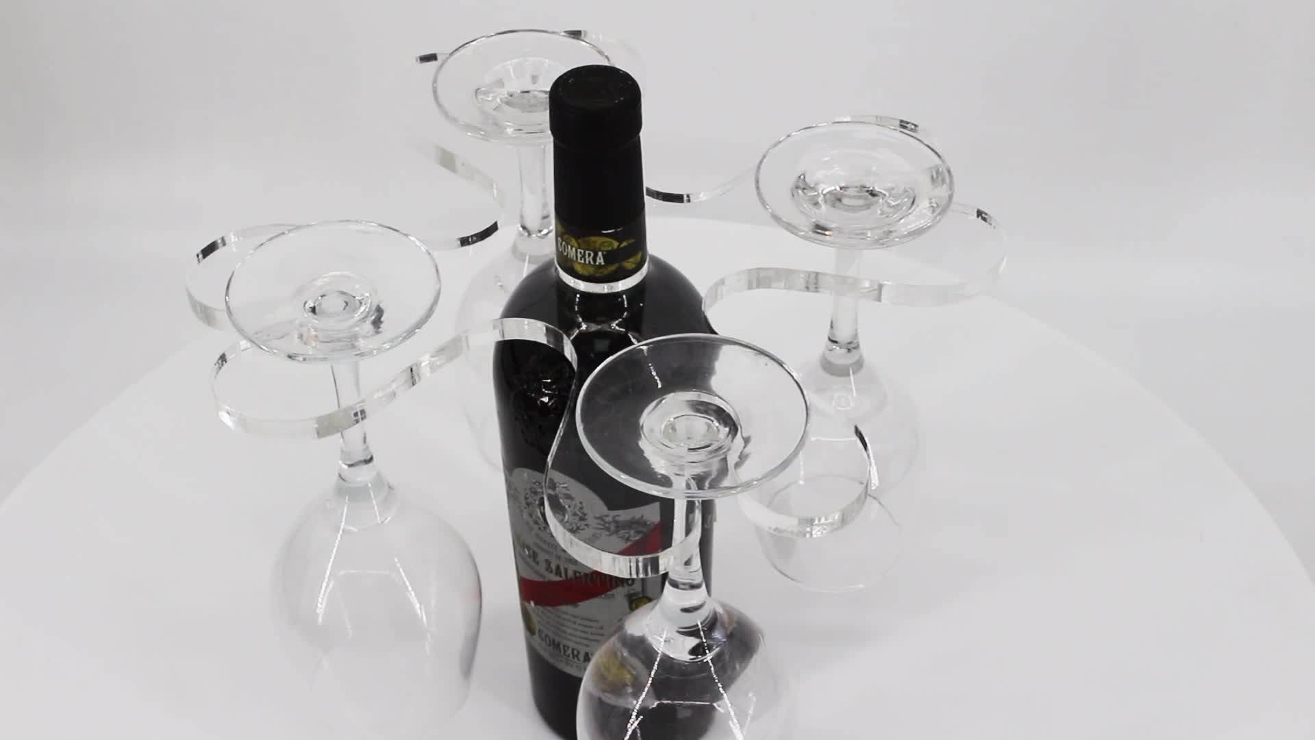 Hot Sale Acrylic Wine Bottle Holder Racks With 4pcs Wine Glass Rack ...