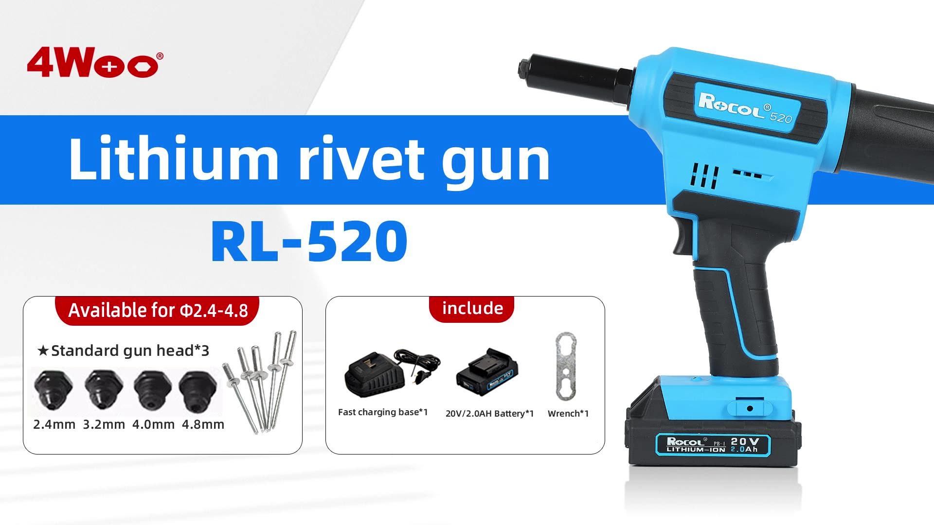 Rl-520 Lithium Battery Rivet Gun 2.4mm-4.8mm 18v 20v Handheld Riveter ...