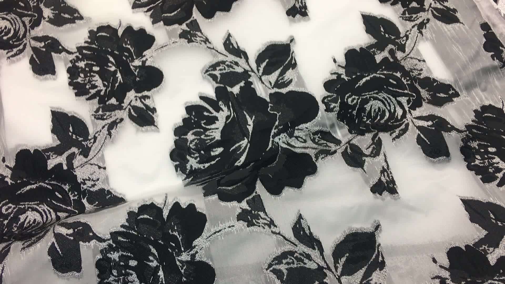 High Quantity Black Rose Jacquard Organza Embroidery Lace Fabric - Buy ...