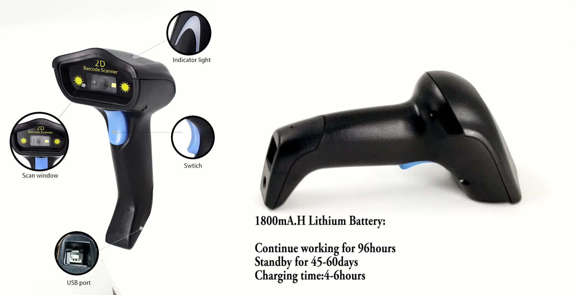 2d Barcode Scanner Handheld Easy Charging Pos 16m Inventory Wireless ...
