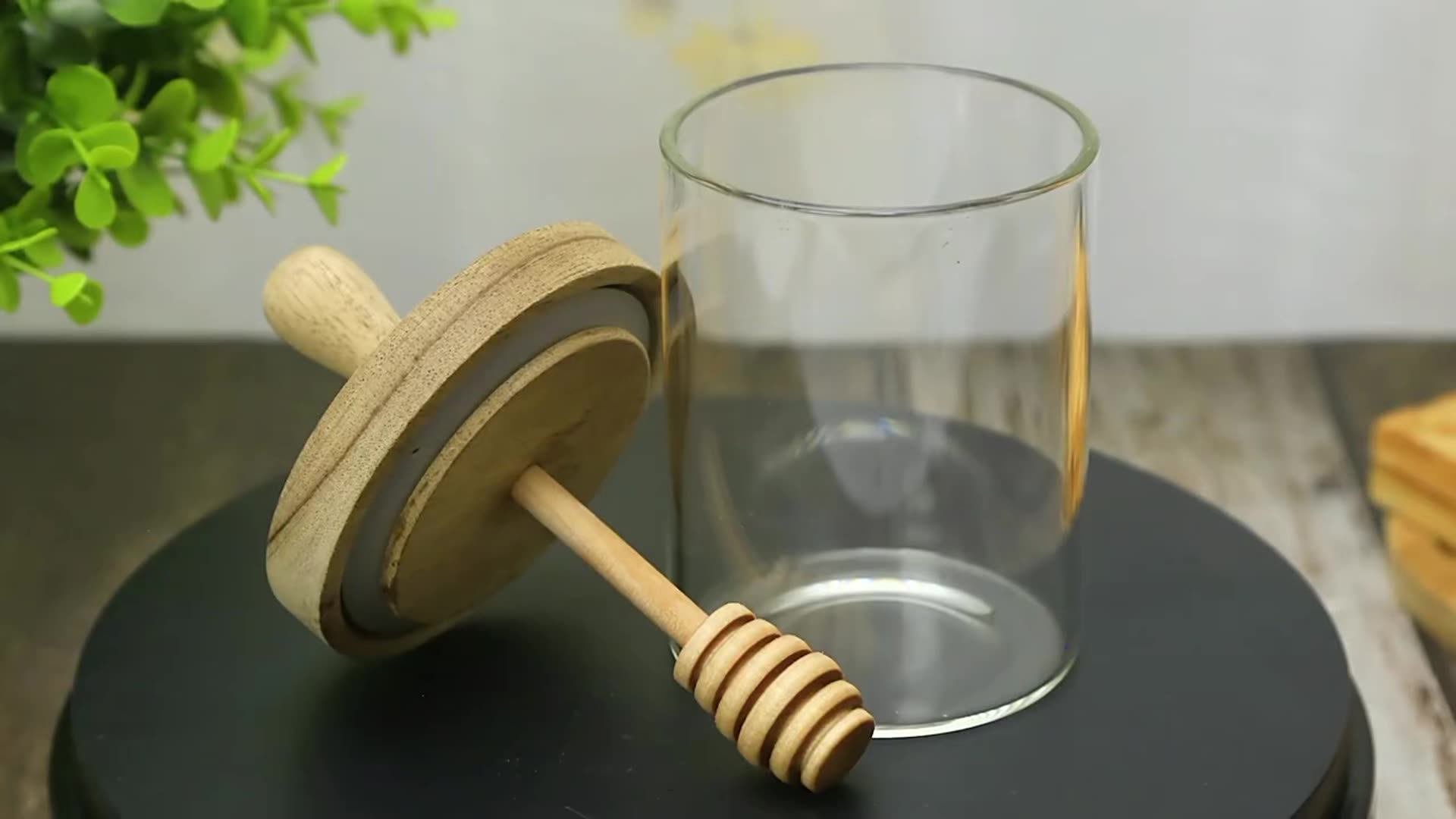 450ml Borosilicate Air Tight Glass Jar Glass Honey Jar With Wooden ...