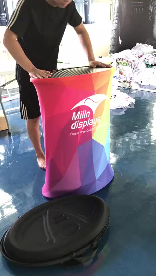 Custom Logo Stretch Fabric Oval Counter Table Folding Pop Up Podium For ...