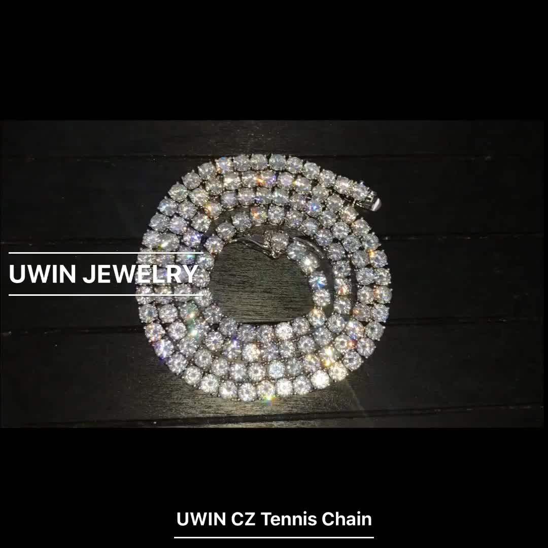 Hiphop 1 Row Cz Tennis Chain Necklace Cubic Zircon Iced Out 3mm 4mm 5mm ...