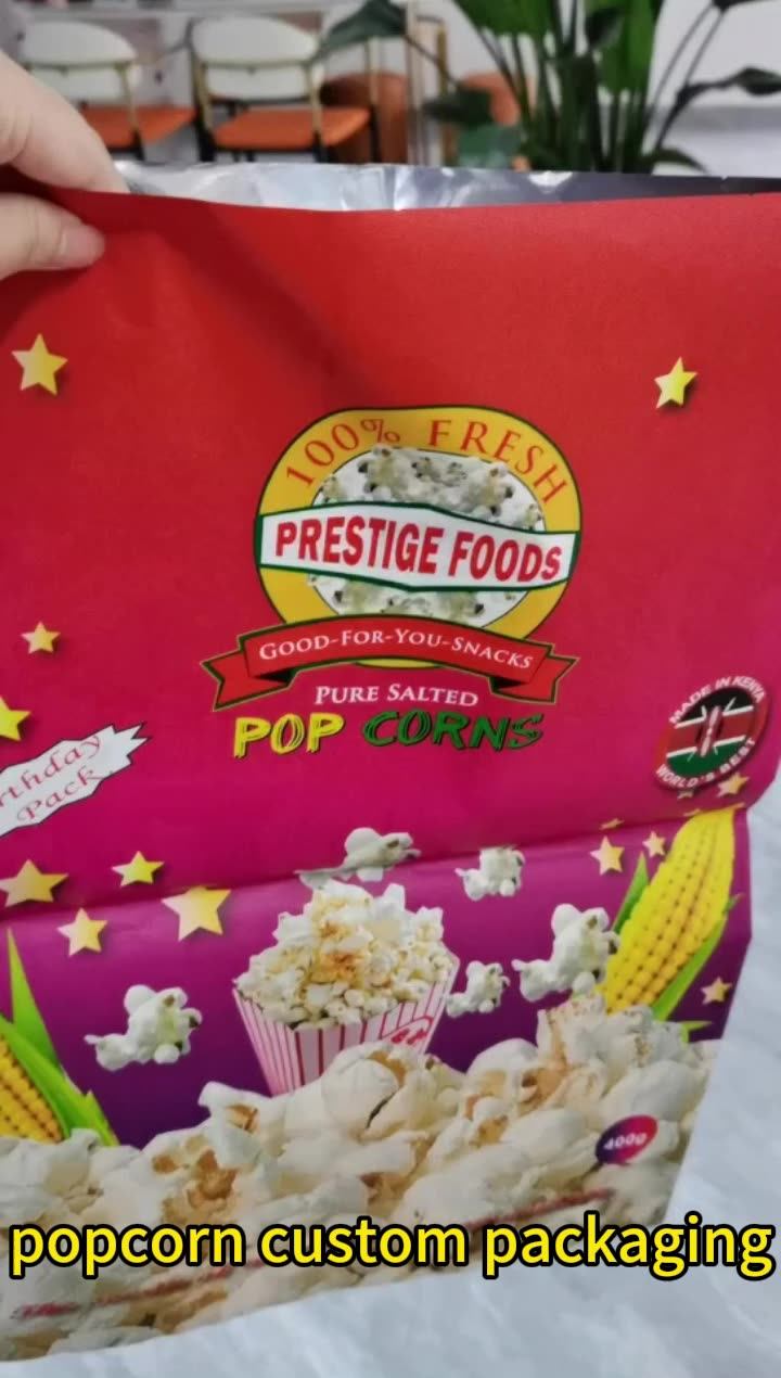 Custom Printed Heat Seal Snack 400g Food Packaging Back Sealed Popcorn ...