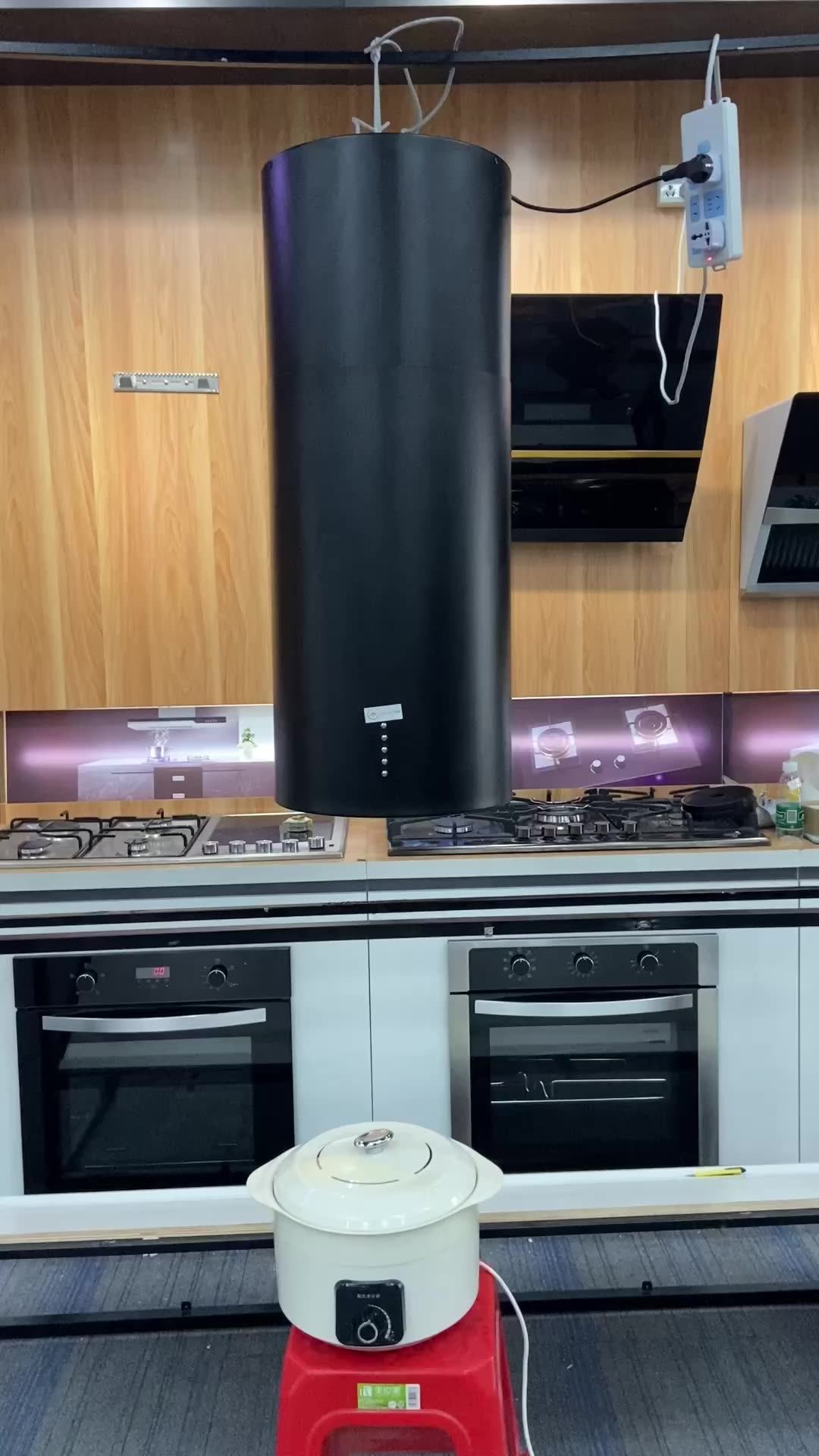 Black Oval Hanging Island Cooker Hood Extractor Fan For Kitchen Islands ...