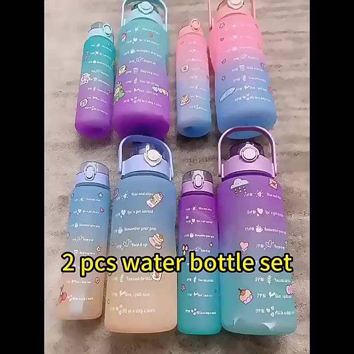 Portable Sports Gradient Color Drinking Water Bottle 3pcs/set Motivational Water Bottles Set 3 ...