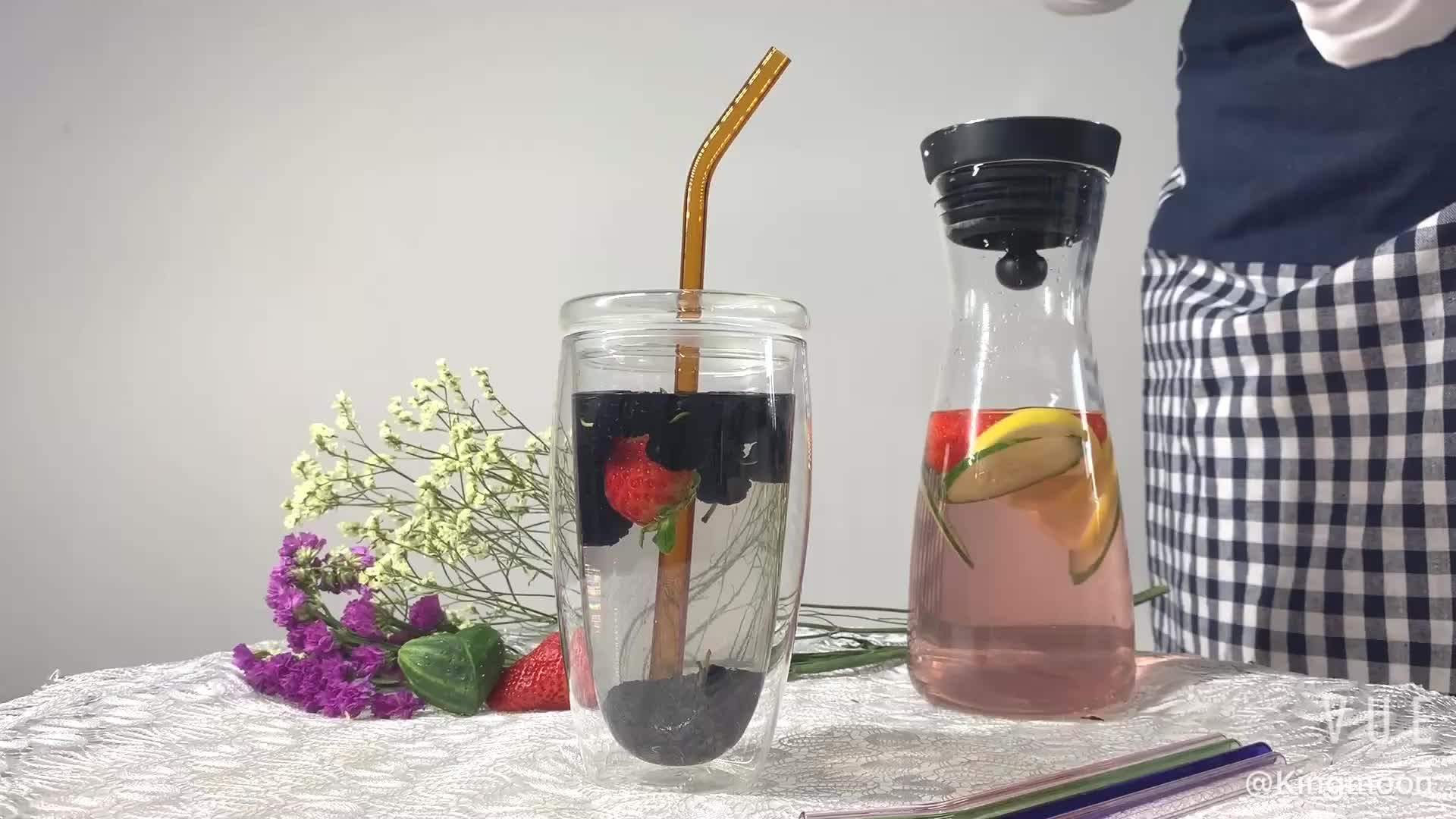 Bubble Tea Glass Cup Glass Double Wall Tumbler Mug With Straw And Lid ...