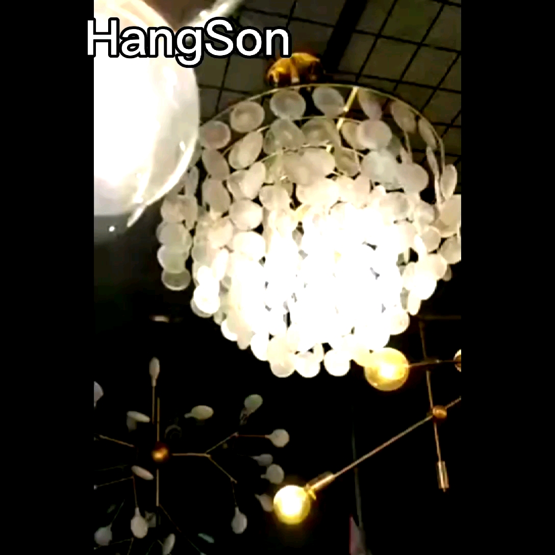 Modern Capiz Chandelier Pendant Light Coastal White Shells Drops ...