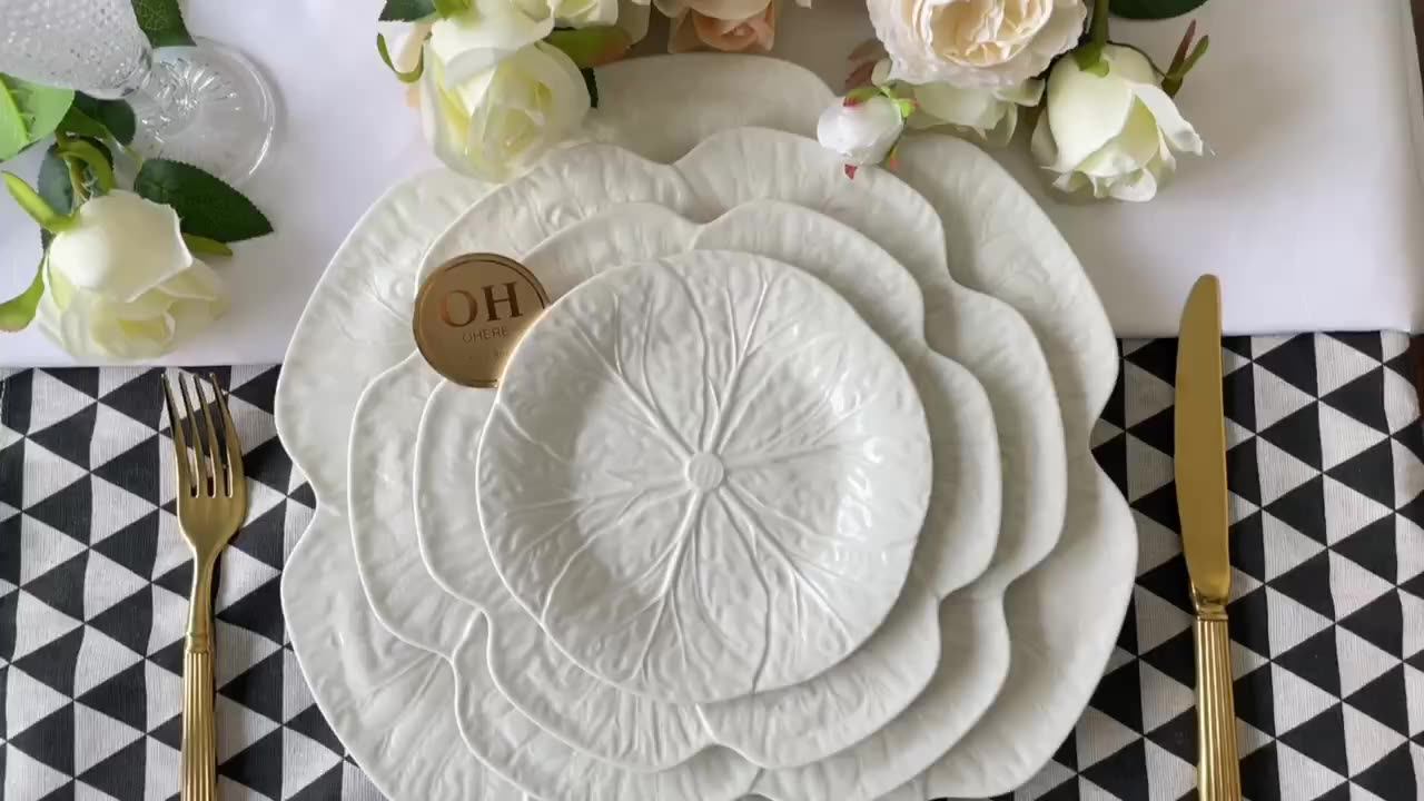 Ohere Ceramic Cabbage Shape Dinner Set Bone China Porcelain Tableware ...