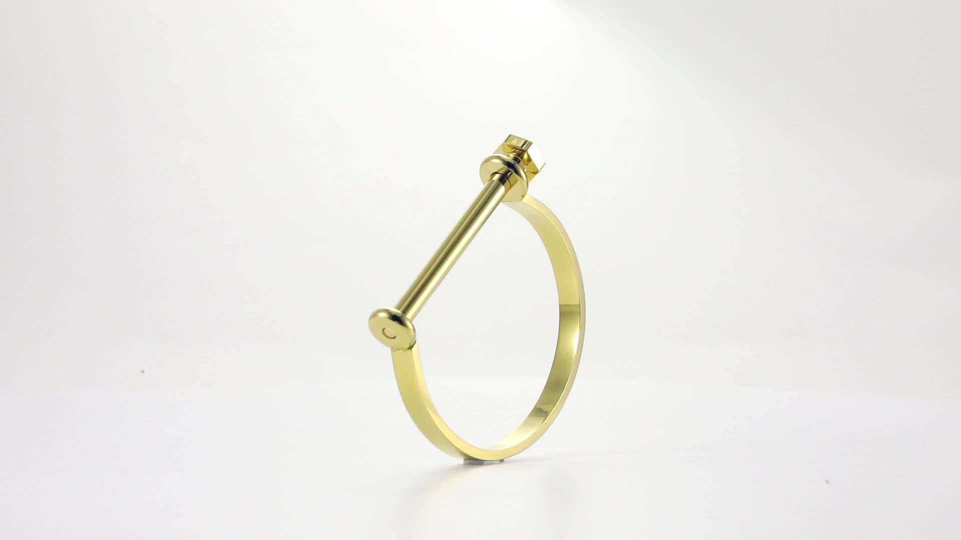 High Quality 18k Gold Plated Stainless Steel Jewelry D Shape Bangle ...