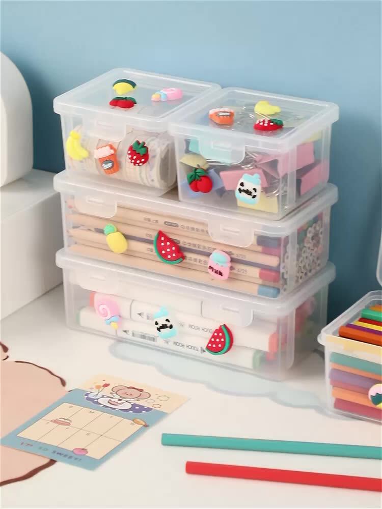 Transparent Rectangular Student Stationery Storage Box Dustproof Pencil ...