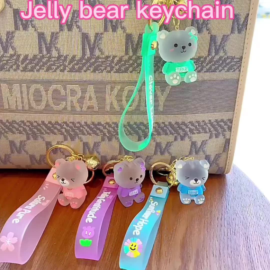 2022 Fashion Cute Cartoon Jelly Glaze Bear Key Chain Keyring Lanyard ...