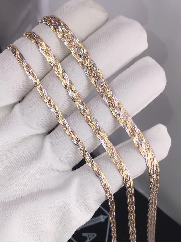 16/18/20inch 18k Gold Tri-color Braided Chain Au750 Stamp 3-4-5 Strand ...