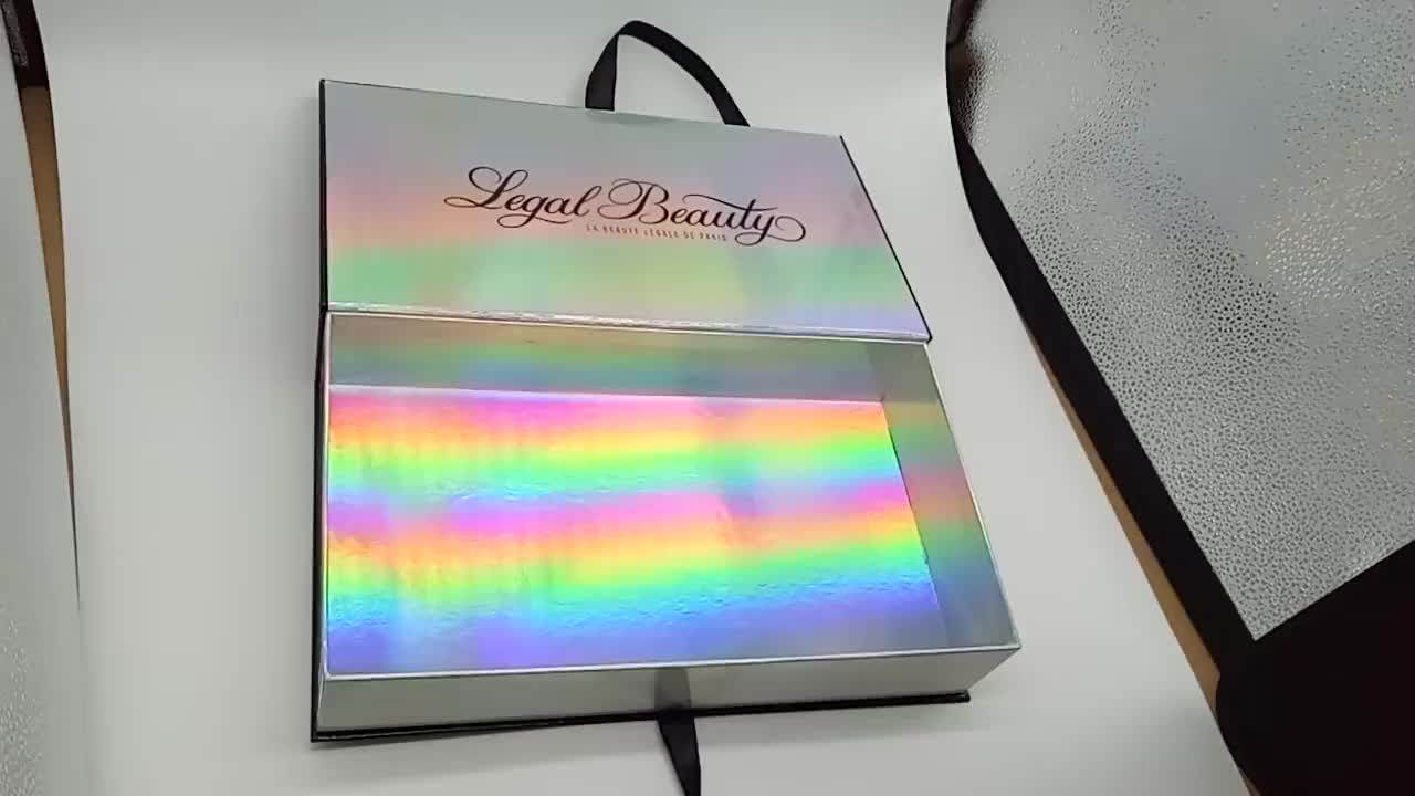 Luxury Custom Logo Rainbow Holographic Box Packaging Sliding Drawer Box ...