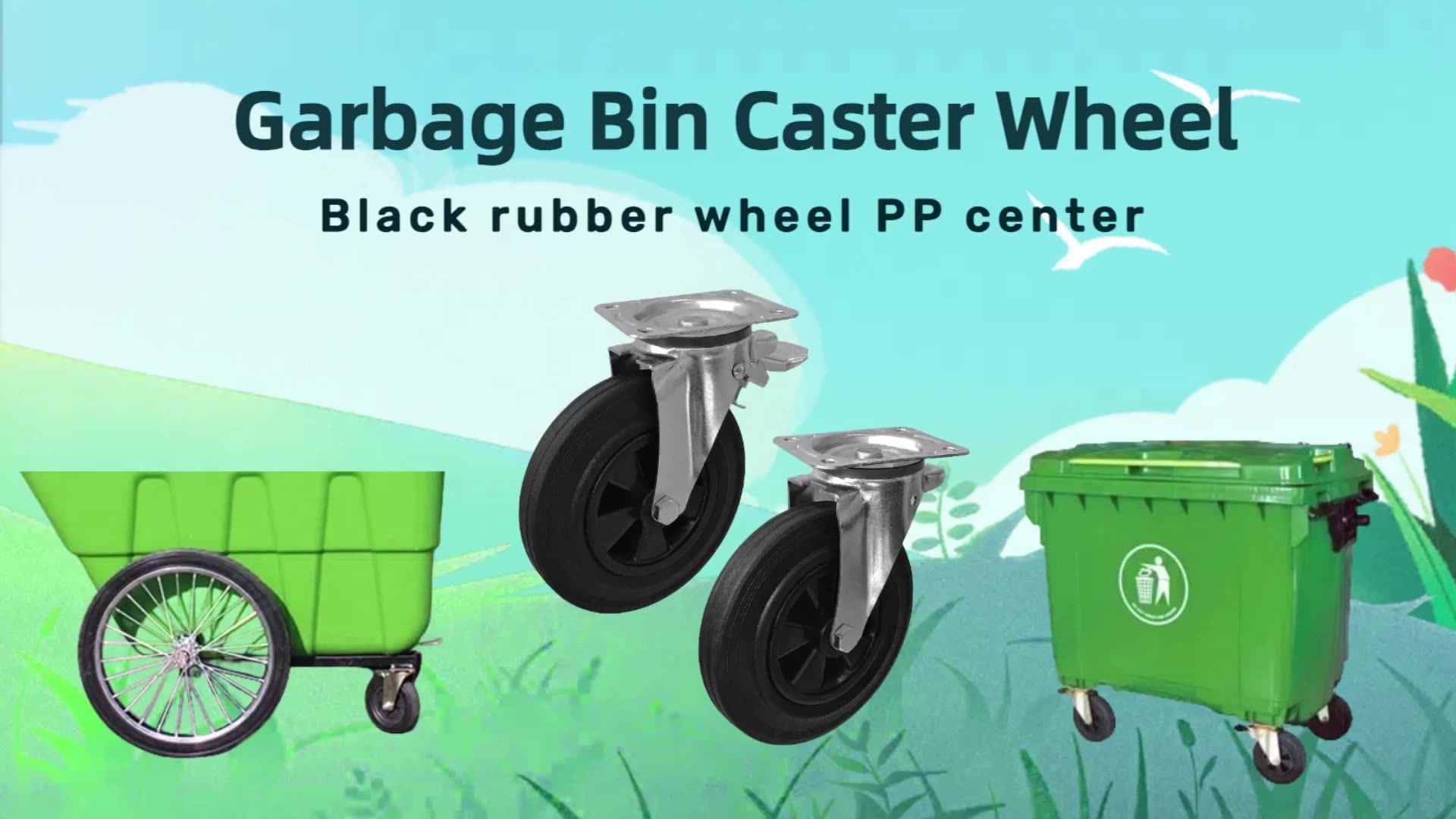 8" Rubber Replacement Trash Container Castor 200mm Swivel Recycle Bin ...