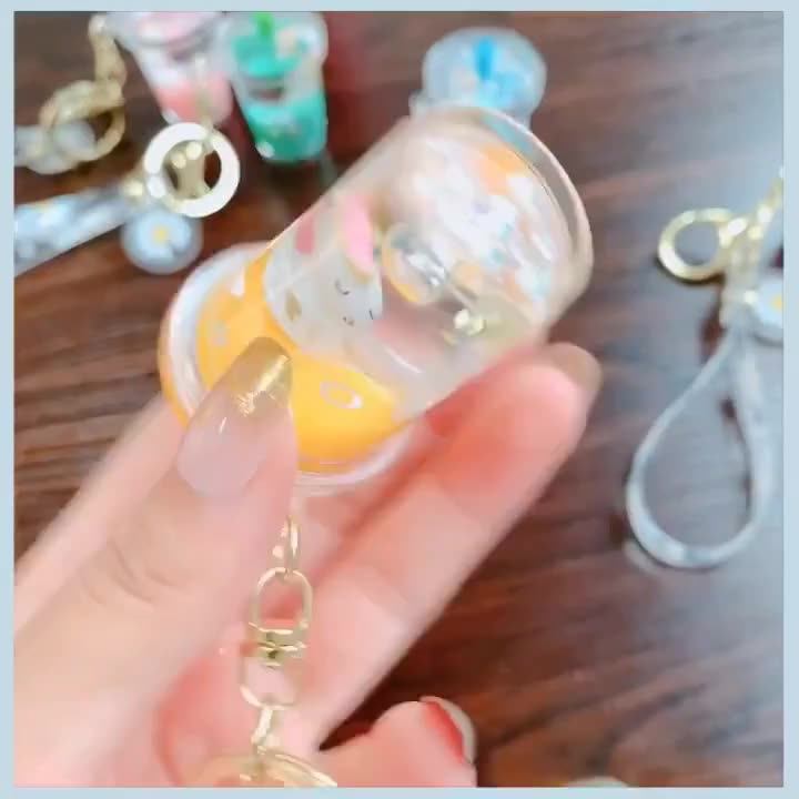 Glitter Quicksand Key Chain Liquid Floating Milk Tea Cup Unicorn ...