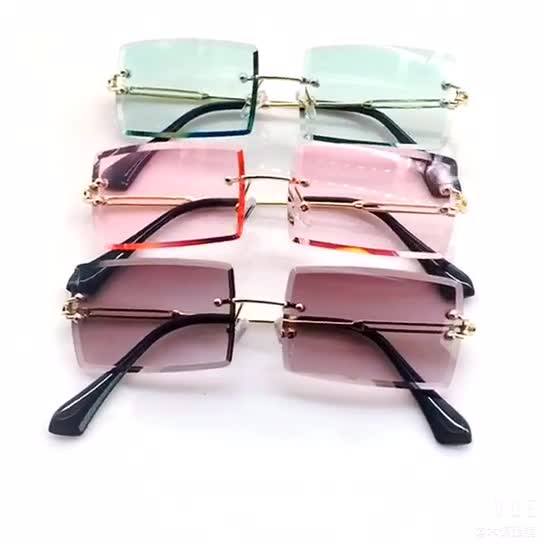 2019 Trending Rectangle Sunglasses Women Small Rimless Shades Brand ...