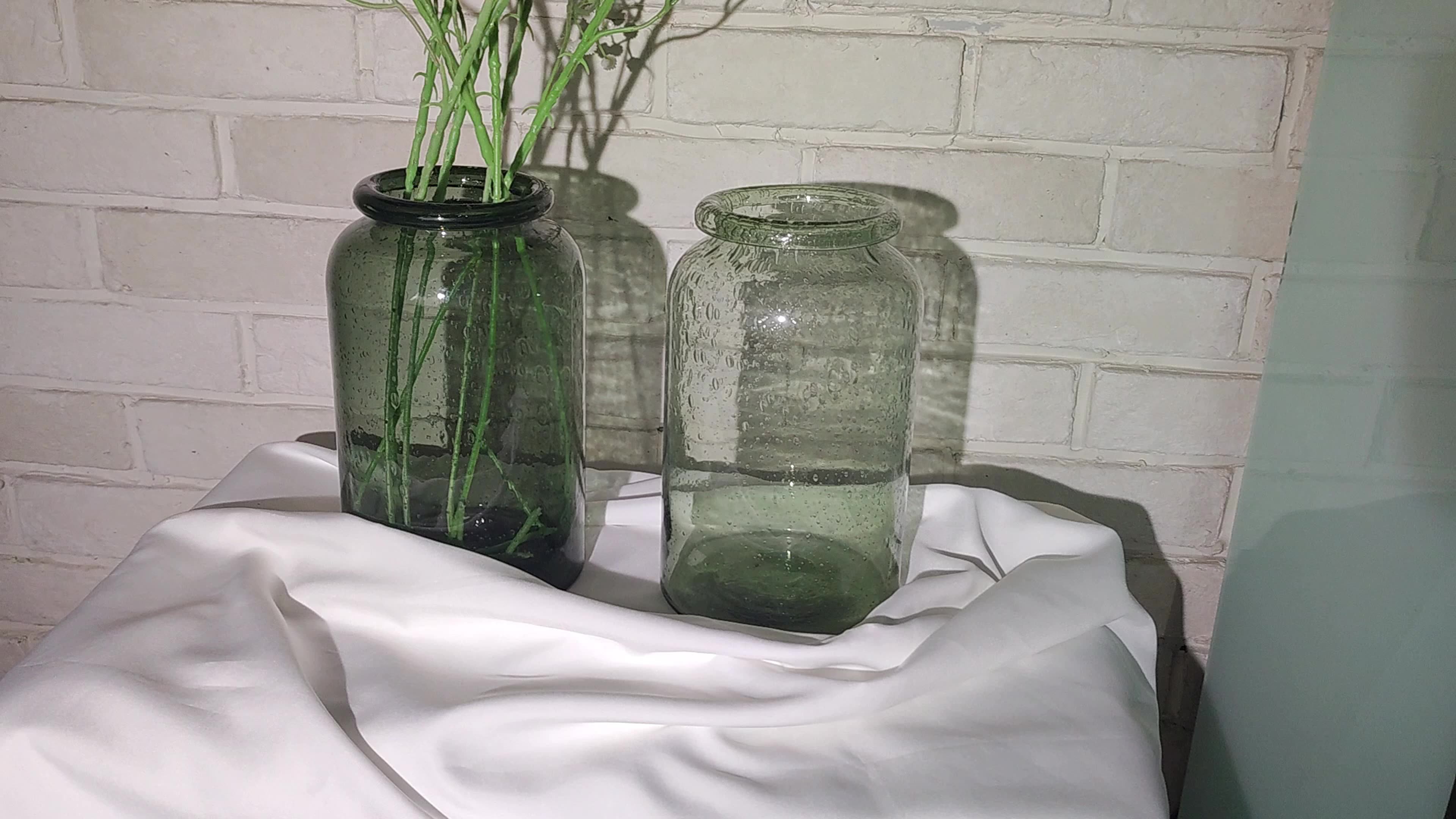 Vintage Bubble Glass Cylinder Vases Mouth Blown Glass Wide Vase For ...