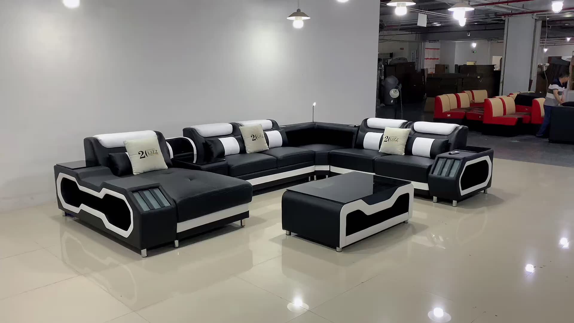 Futuristic Sectional Sofa Set Multi-function Leather Couch Led Sofa ...