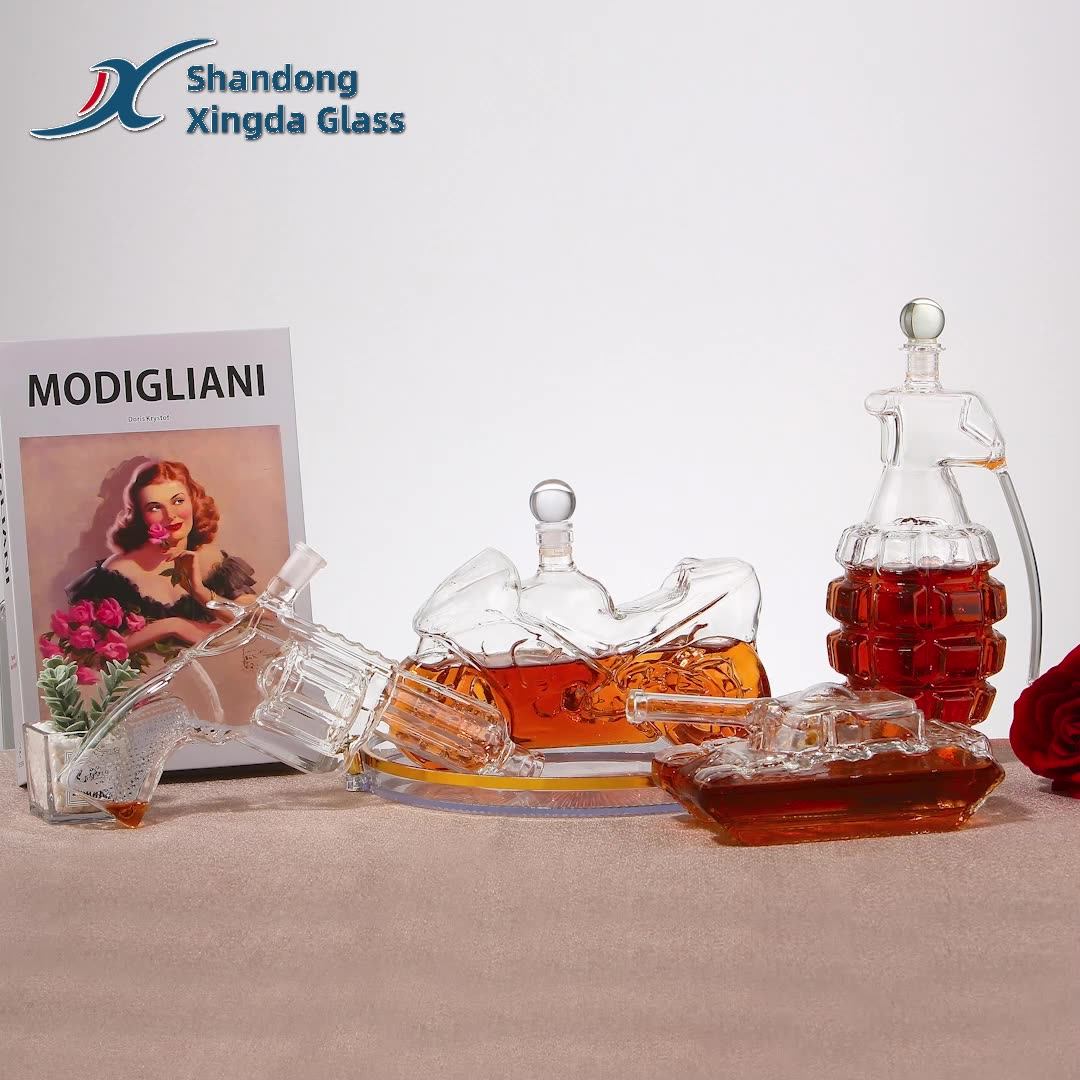 Customized 750ml Wine Whiskey Motorcycle Glass Bottle Set Collectors ...