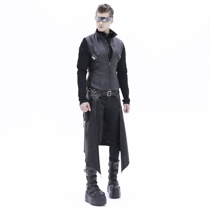 Punk Rave Wq-436 Irregular Men Punk Leather Skirt Detachable 3d Pocket ...
