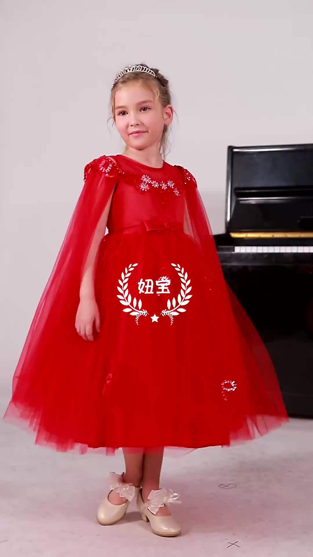 New Design Transparent Yarn Embroidery Red Child Dress For Party - Buy ...