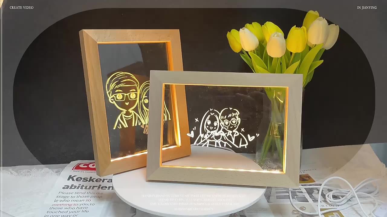 U-shaped Wooden Acrylic Photo Picture Framer Illuminated With Led ...