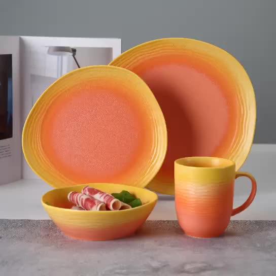 Weiye 2020 Glazed Dinnerware Sets Ceramic Gradient Orange Dinnerware ...