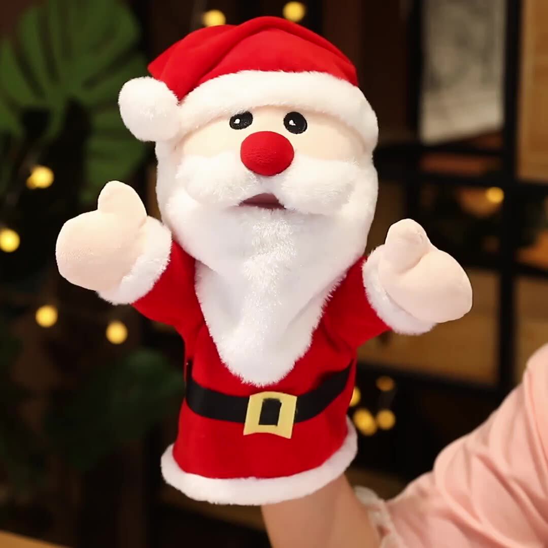 Cute Cartoon Hand Puppet Santa Claus Plush Puppets Funny Clown Doll ...