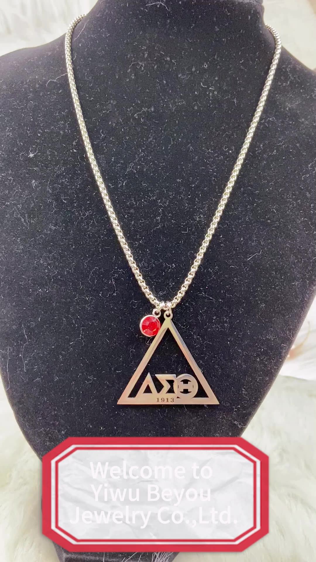 Delta Sigma Theta Stainless Pyramid Red Rhinestones Titanium Steel ...