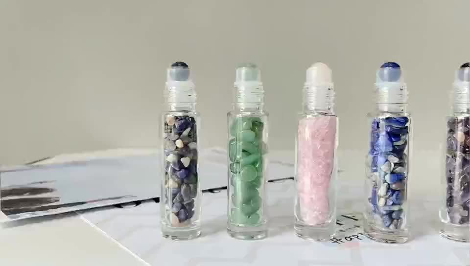Clear Glass Massage Ball Essential Oils Gemstone Crystals Roller Bottle ...