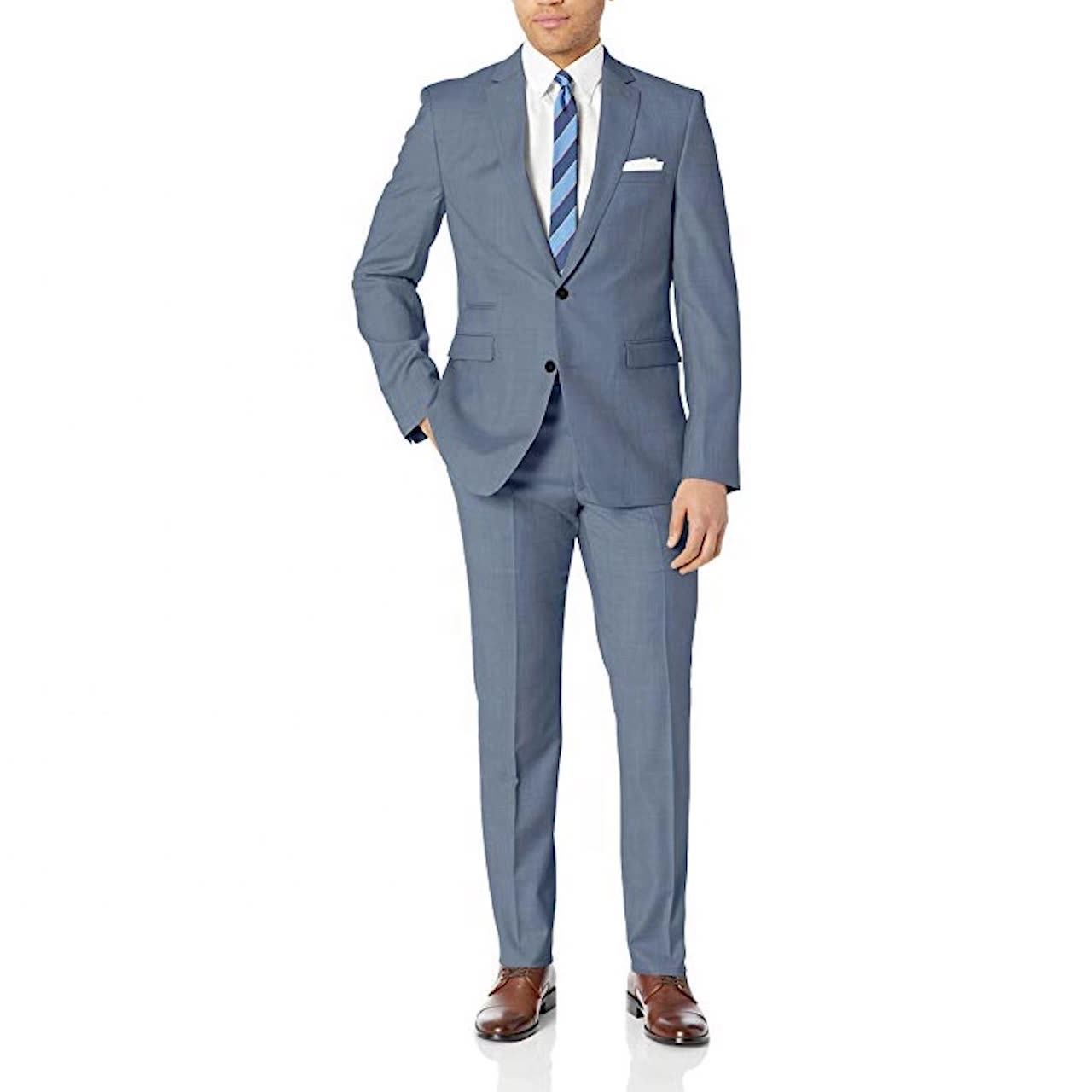 High Quality Men's Light Blue Slim Fit Stretch Suit Business Suits ...