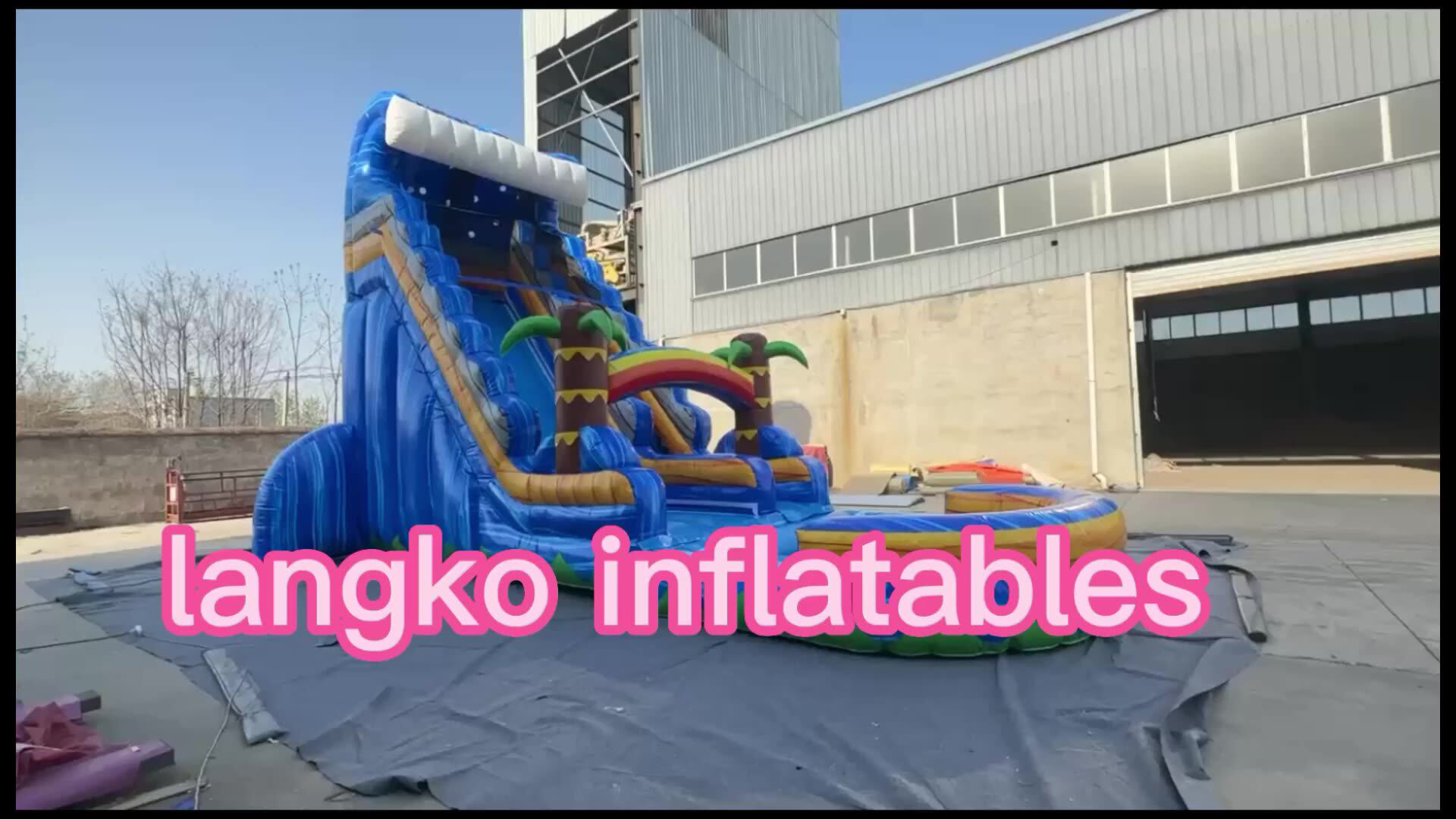 18ft Marble Material Water Pool Slide Inflatable Commercial Palm Tree ...