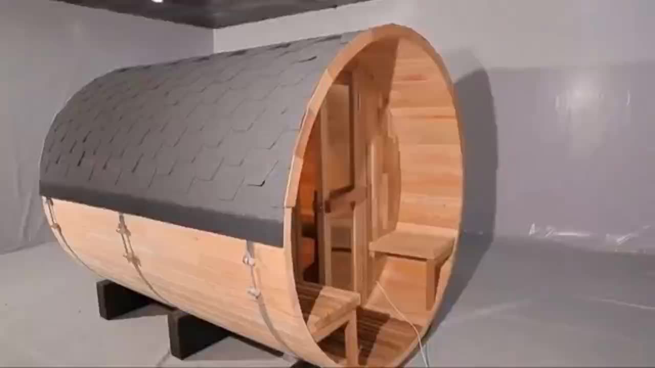 Wooden Outdoor Sauna Steam Barrel Sauna 4 To 6 People Red Cedar Wood ...