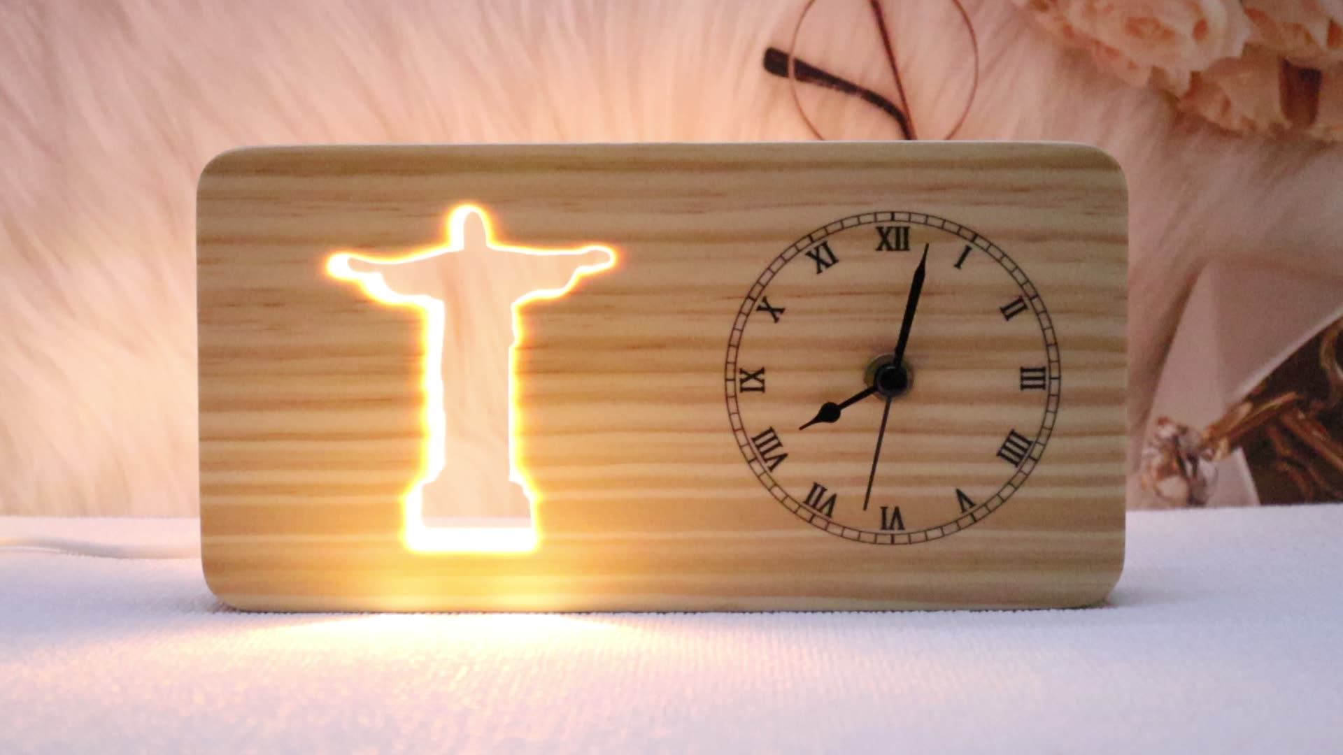 Custom Diy Modern Wooden Table Desk Led Lighted Dial Clock With Night ...
