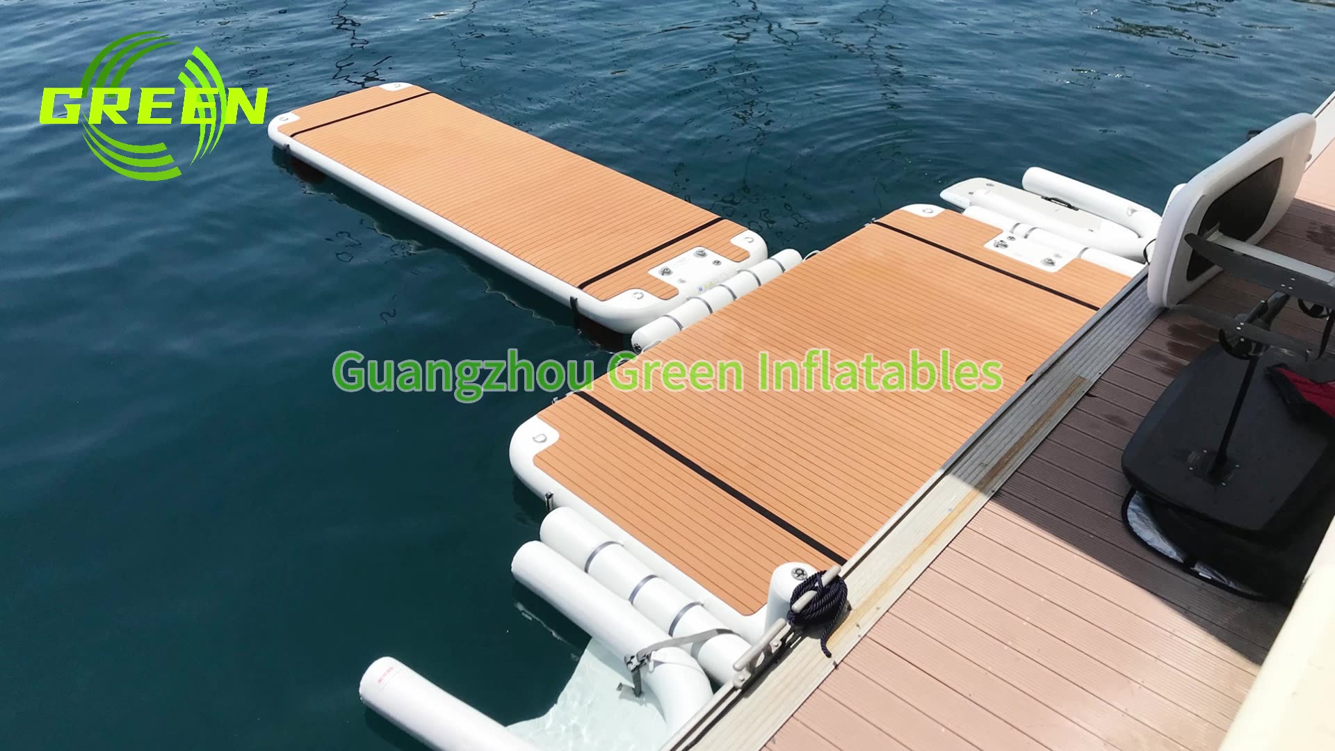 Green Drop Stitch Roll Up Inflatable Yacht Dock Floating Jet Ski Dock ...