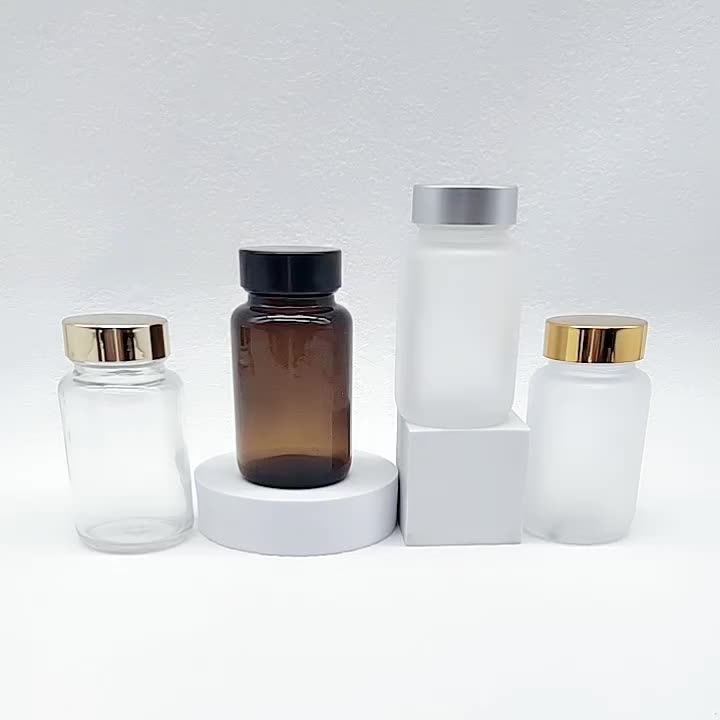 Wide Mouth 100cc Clear Frosted Pill Supplement Capsule Glass Bottle ...