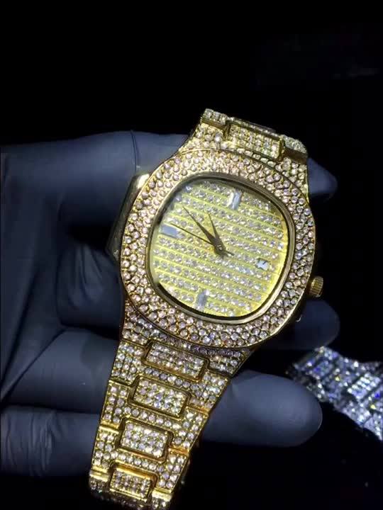 Luxury Brand Fully Iced Out Watches Gold Wrist Watch For Men - Buy ...