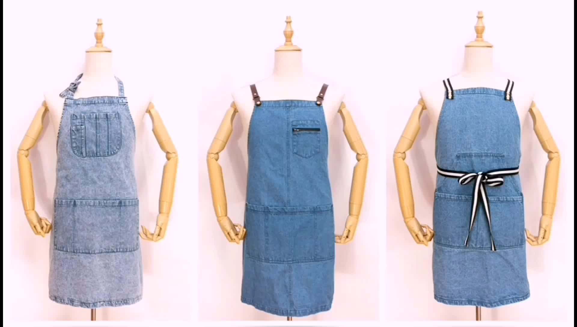 Fashion Washed Denim Apron 100% Cotton Comfortable Durable Kitchen ...