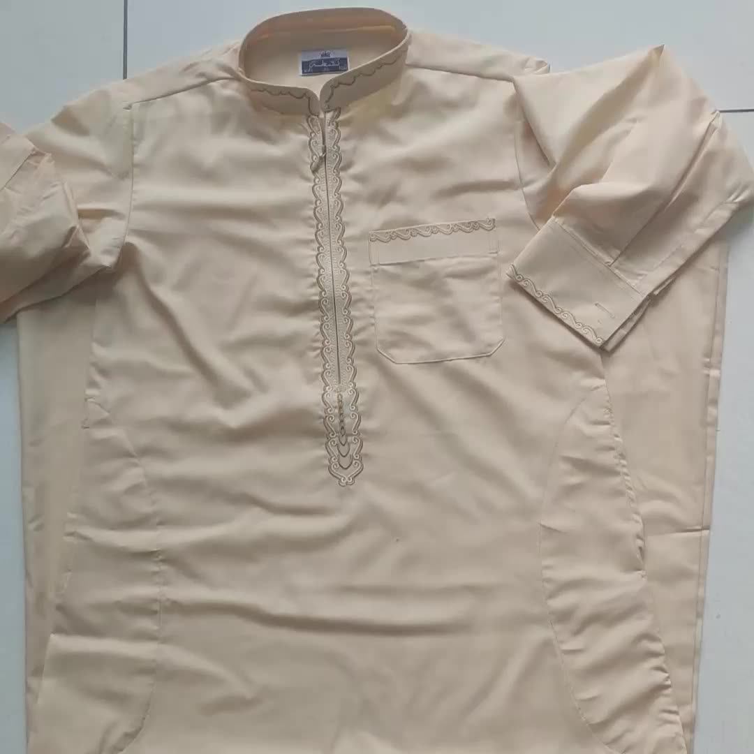 Bahrain Style Thobe Embroidery Long Sleeves Islamic Men Clothing Jubbah ...