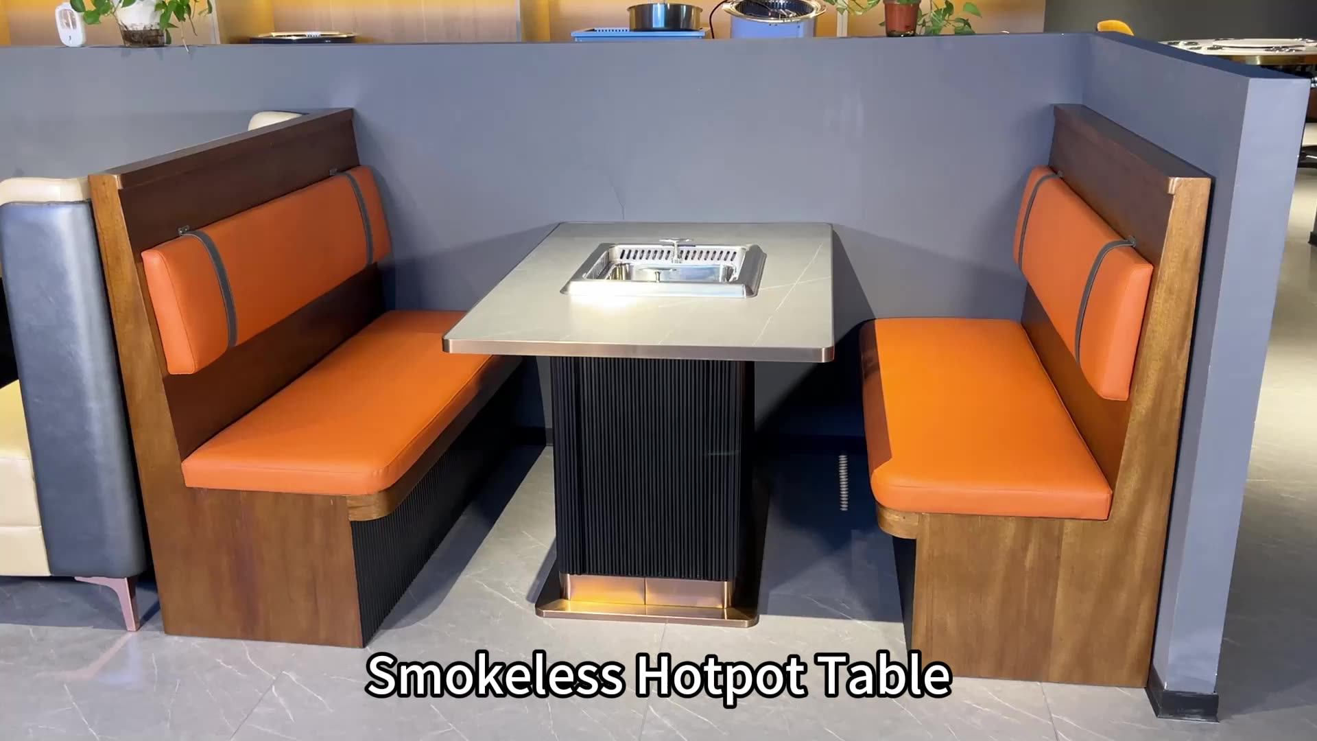 Modern Commercial Furniture Restaurant Dining Table Set Built-in Induction Cooker Smokeless Hot ...