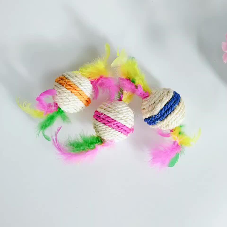 Sisal Ball With Feather Cat Toy Pet Products Wholesale In Stock Fast ...