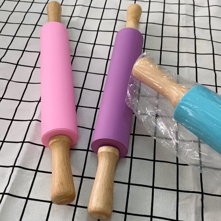 Factory Wholesale 42 Cm Silicone Rolling Pin With Wooden Handle Kitchen ...