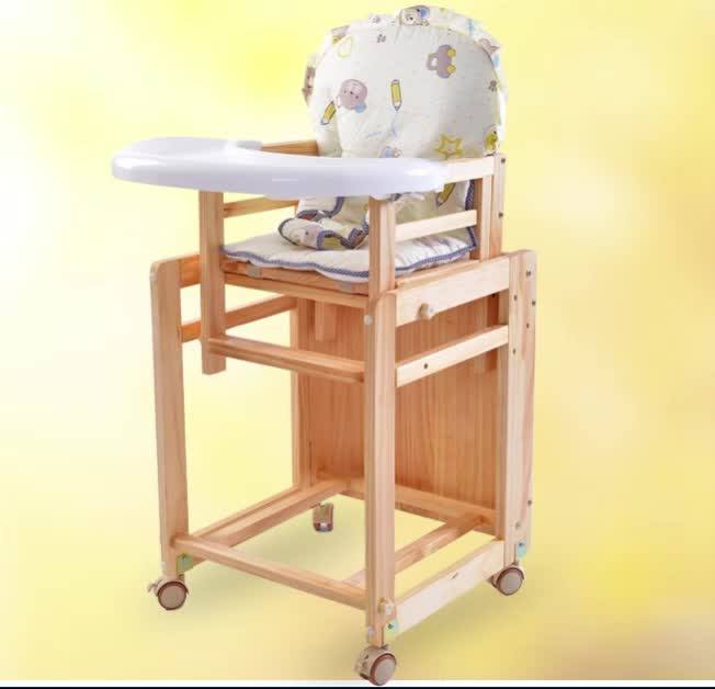 Food-grade Kids Feeding Wooden Foldable Baby Chair With Sturdy Wheels ...