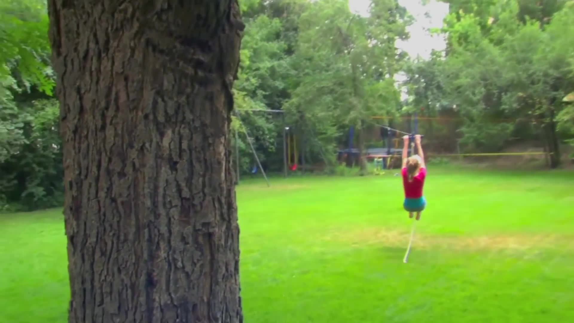 Zip Line Outdoor With Black Pulley Harness Handles Backyard Zip Line ...