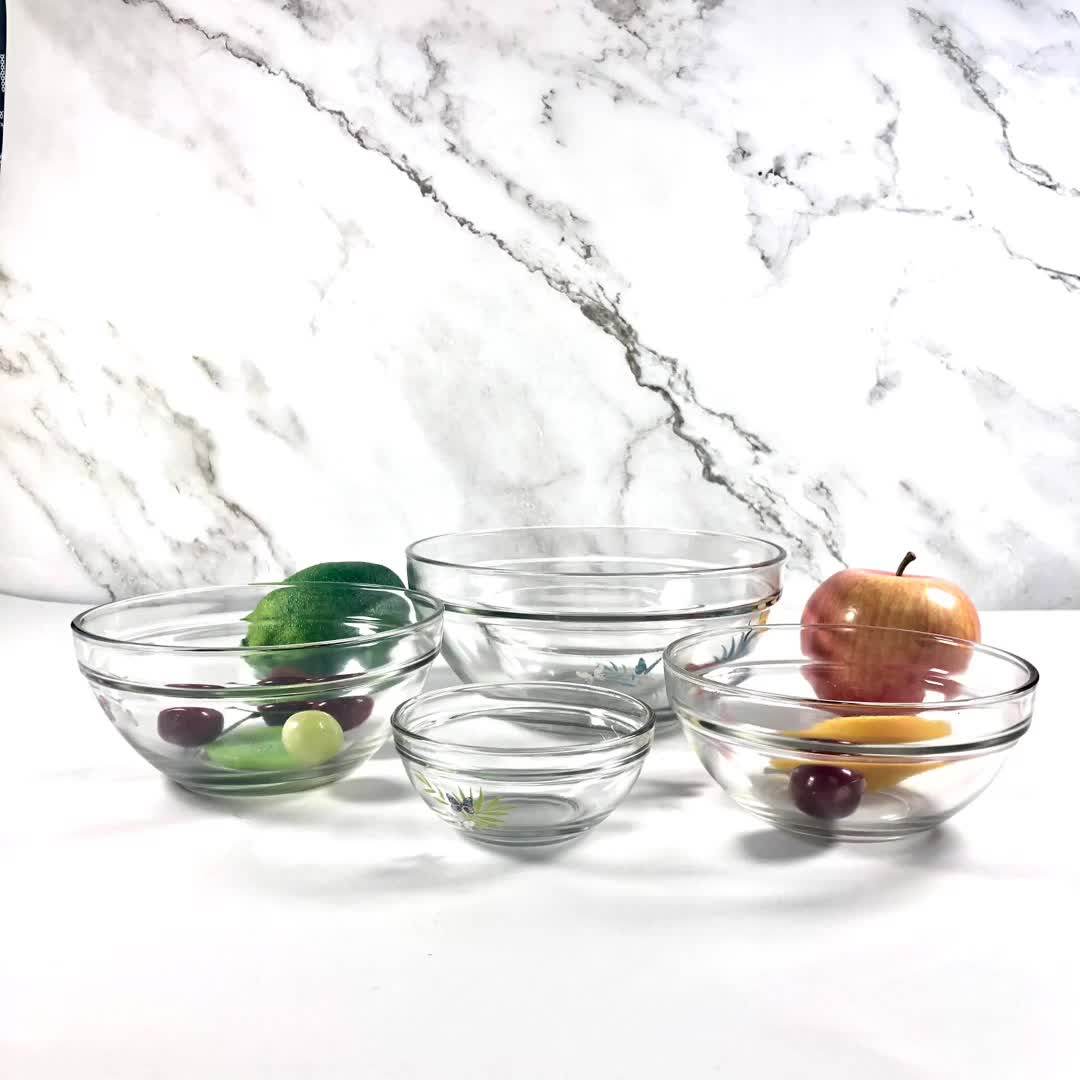 5pcs Round Shape Glass Bowl Set With Flower Designs Printing,Glass ...